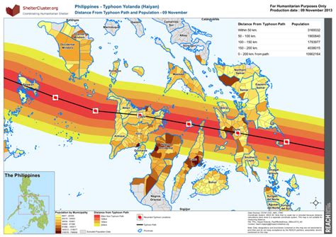 Philippines Typhoon Yolanda Haiyan Distance From Typhoon Path And Population 09 November