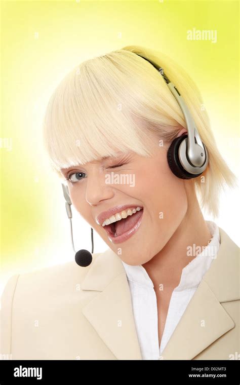 Call Center Woman With Headset Stock Photo Alamy