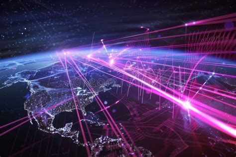 Global Digital Network Connecting Continents From Space Stock