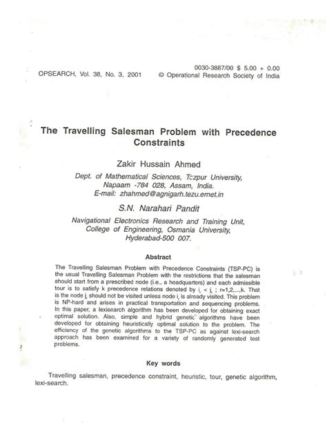Pdf The Travelling Salesman Problem With Precedence Constraints