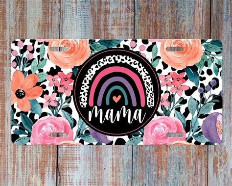 Mama License Plate Front Car Tag T For Mom Floral Watercolor