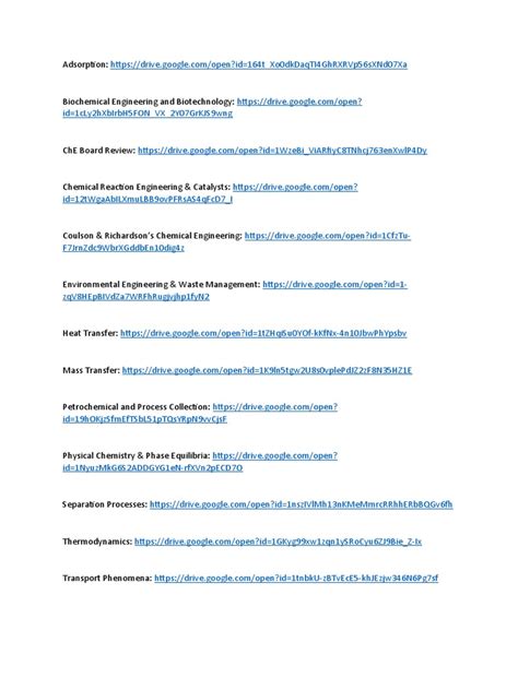 All Links For Che Database Pdf Chemical Engineering Engineering