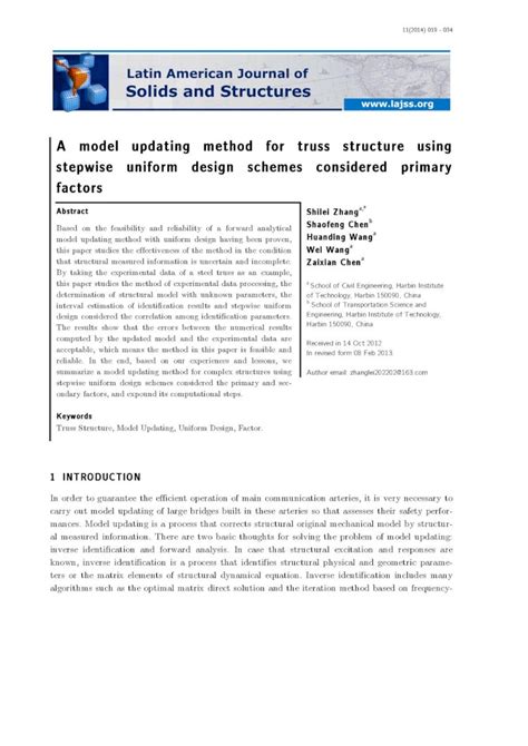 Pdf A Model Updating Method For Truss Structure Using Stepwise
