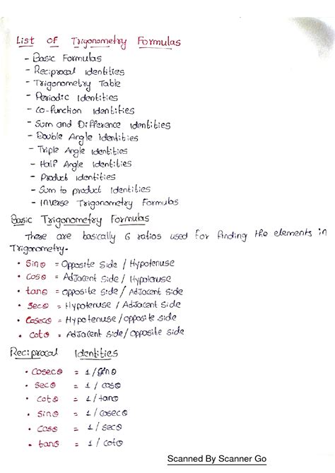 Trigonometry Formulas