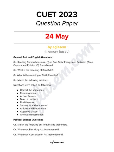Cuet Paper Pdf