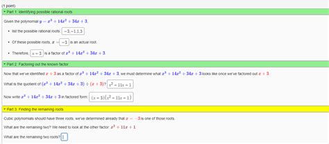 solved 1 point part 1 identifying possible rational roots