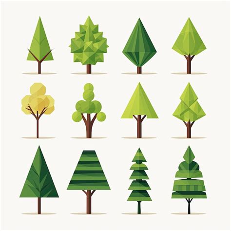 Premium Photo Set Of Polygon Trees Cartoon Style Icon