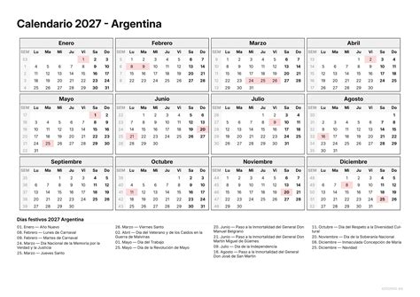 Calendario 2027 De Argentina Para Imprimir · Feriados Puentes Y Nº De