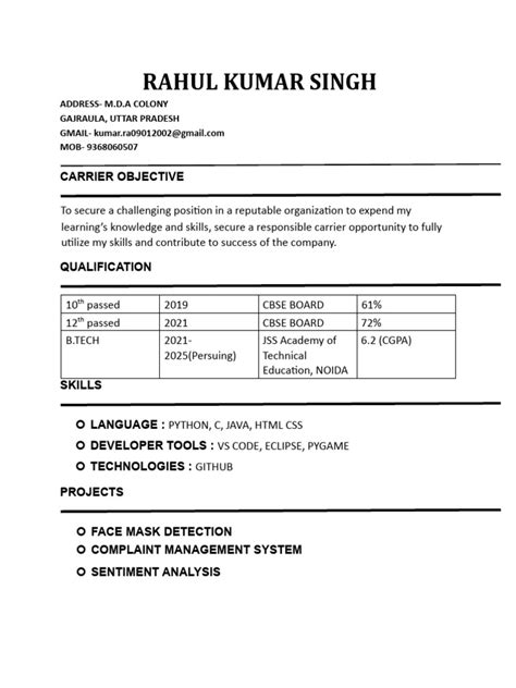 Rahul Kumar Singh Carrier Objective Pdf