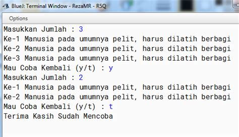 Membuat Coding Demo For Dengan Perulangan Menggunakan Bluej Backspace