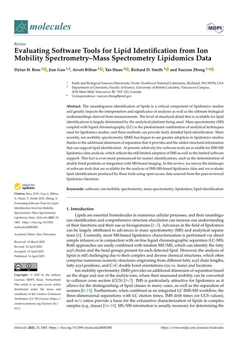 Pdf Evaluating Software Tools For Lipid Identification From Ion Mobility Spectrometry Mass
