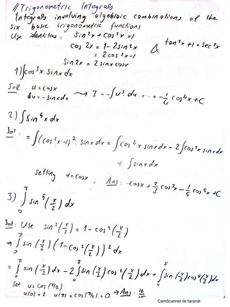 trig integrals and substitution pdf