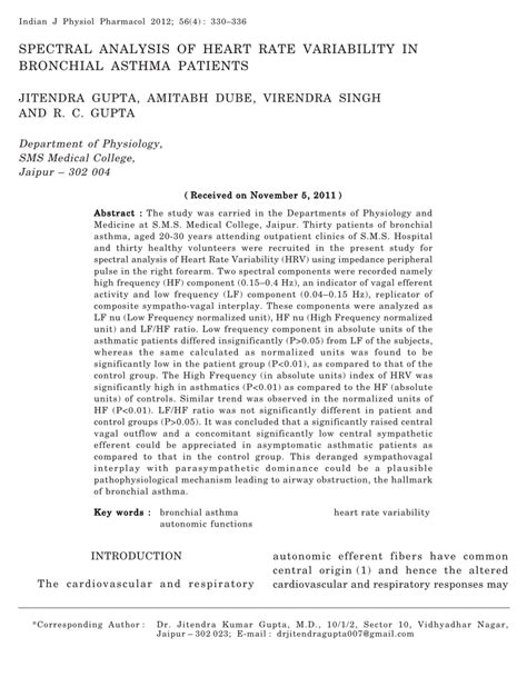 Pdf Spectral Analysis Of Heart Rate Variability In Bronchial Asthma