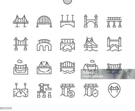 브리지 가동교 도시 건축 건물 건설 픽셀 퍼펙트 벡터 가는 선 아이콘 간단한 최소 픽토그램 교량에 대한 스톡 벡터 아트 및 기타 이미지 Istock