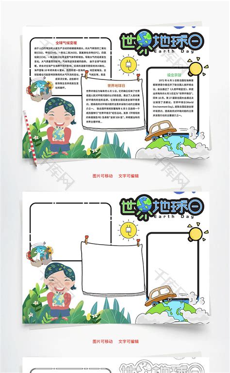 绿色卡通世界地球日word手抄报千库网手抄报id：204317