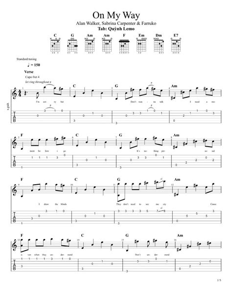 On My Way指弹谱 Alan Walker On My Way吉他独奏谱 搜谱啦