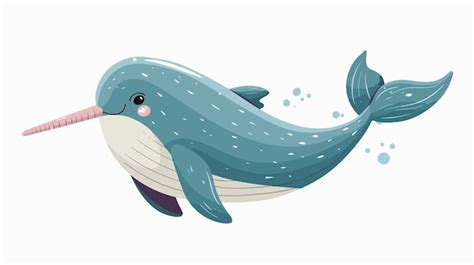 Карикатурный нарвал изолированный на белом фоне Премиум Ai сгенерированный вектор