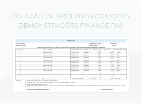 Planilhas Cotação De Produtos Cotações Demonstrações Financeiras Excel