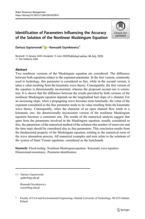 Pdf Identification Of Parameters Influencing The Accuracy Of The Solution Of The Nonlinear