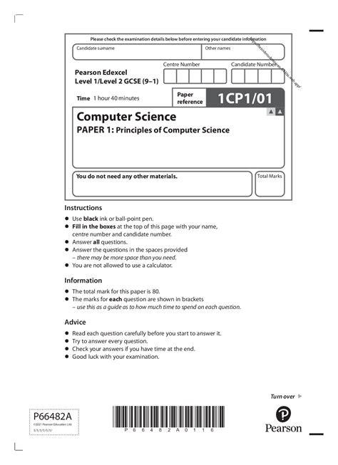 Pearson Edexcel Level 1level 2 Gcse 91computer Science Paper 1