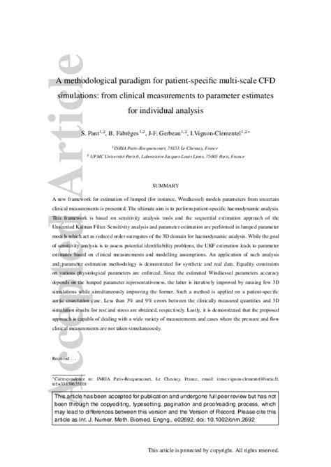 Pdf A Methodological Paradigm For Patient Specific Multi Scale Cfd