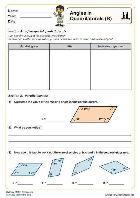 Angles In Quadrilaterals B Worksheet Fun And Engaging Year 6 Pdf Worksheets
