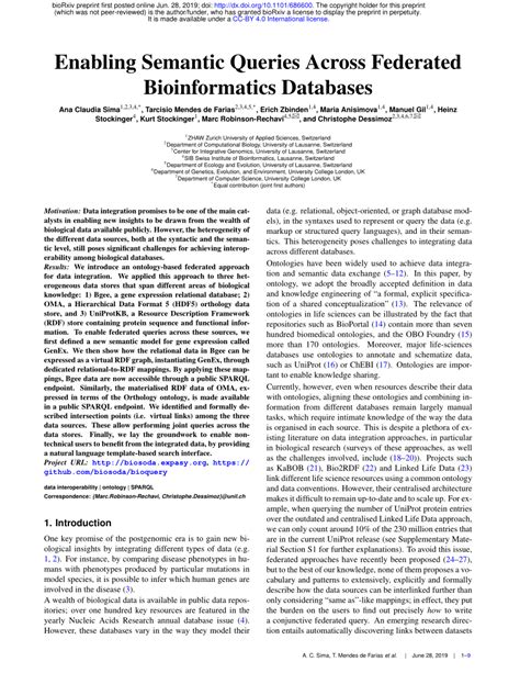Pdf Enabling Semantic Queries Across Federated Bioinformatics Databases