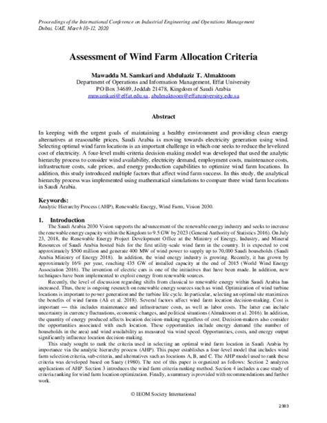 Pdf Assessment Of Wind Farm Allocation Criteria