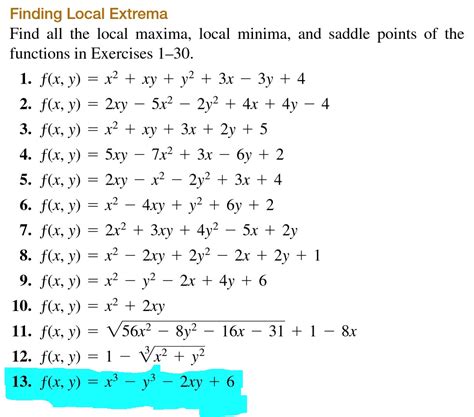 Finding Local Extrema Find All The Local Maxima Local Minima And Saddle Points Of The Functions