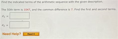 Solved Find The Indicated Terms Of The Arithmetic Sequence