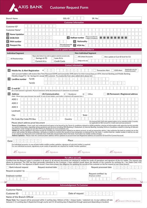 Axis Bank Savings Account Debit Card Application Form Download In Pdf