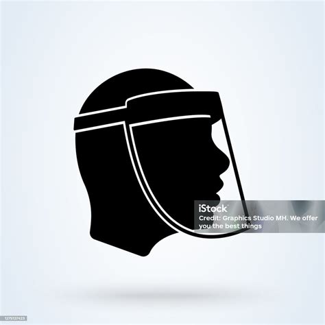 얼굴 방패 또는 투명 플라스틱 마스크 기호 아이콘 또는 로고 코비드19 개념으로부터 보호 얼굴 쉴드는 벡터 일러스트레이션을