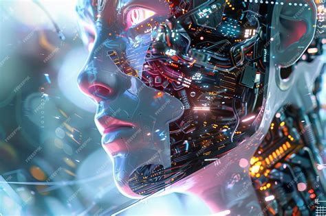 Futuristic humanoid robot with illuminated circuits and glowing lights symbolizing artificial ...