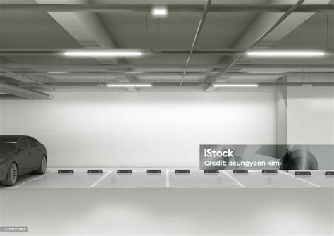 주차장의 3d 렌더링 흰색 벽이있는 주차장 Ev 충전기 공간 주차장에 대한 스톡 사진 및 기타 이미지 주차장 주차 활동