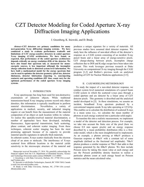 Pdf Czt Detector Modeling For Coded Aperture X Ray Diffraction Imaging Applications