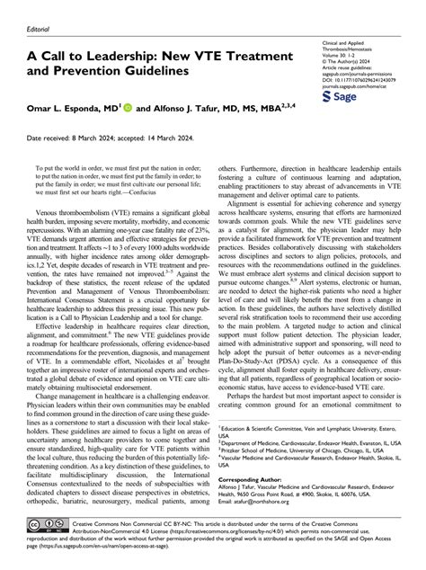 Pdf A Call To Leadership New Vte Treatment And Prevention Guidelines