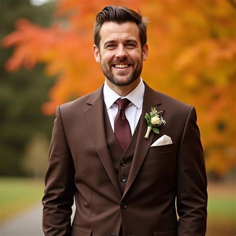 Mens Brown 3 Piece Suit Wedding Groom Attire Tailored Fit Formal