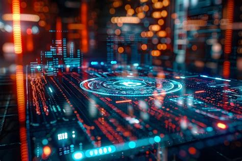 Futuristic Digital Interface With Glowing Data Visualizations Premium