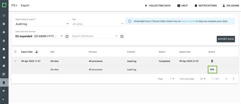 Audit Log Export Clinical