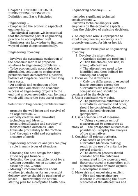 Econ 1 Eecon Notes Chapter 1 Introduction To Engineering Economics Definition And Basic