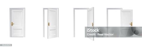 3d 현실적인 벡터 아이콘 그림입니다 하얀 나무 문이 열리고 닫혔다 문에 대한 스톡 벡터 아트 및 기타 이미지 문 열다 벡터 Istock