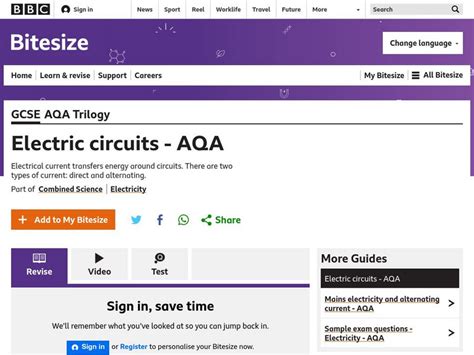 Bbc Gcse Bitesize Electric Circuits Aqa Unit Plan For 9th 10th Grade Lesson Planet