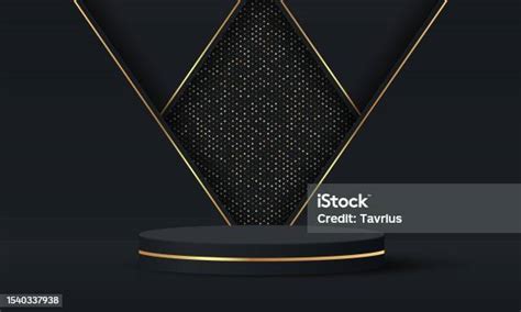 받침대 연단이 있는 3d 추상 스튜디오 룸 직사각형 모양의 배경에 황금빛 반짝이가 있는 검은색 기하학적 플랫폼 화장품 시연을 위한 럭셔리 장면 진열장 프로모션 디스플레이 0