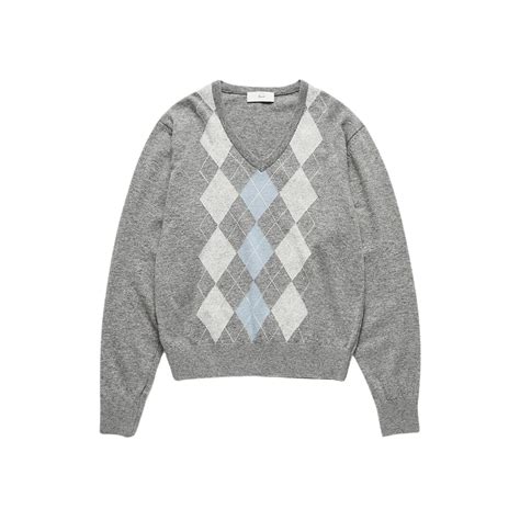 던스트 브이넥 아가일 스웨터 그레이 Dunst Kream