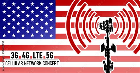 Cellular Mobile Tower Connection Network Concept For USA Vector Illustration Of G G LTE And