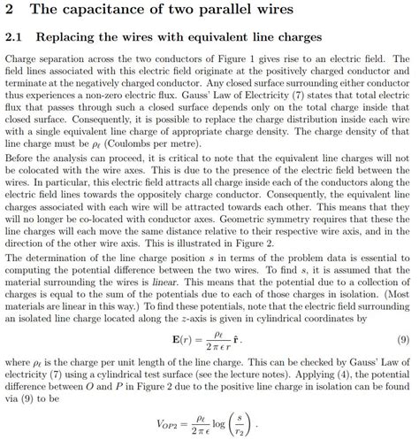 Solved The Capacitance Of Two Parallel Wires Replacing Chegg Com