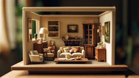 Miniature Living Room Diorama Stock Illustration Illustration Of