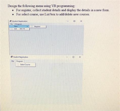 design the following menu using vb programming for