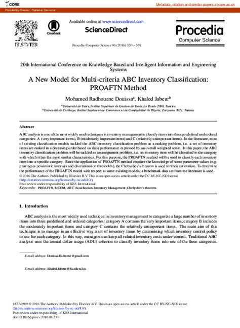 pdf a new model for multi criteria abc inventory classification