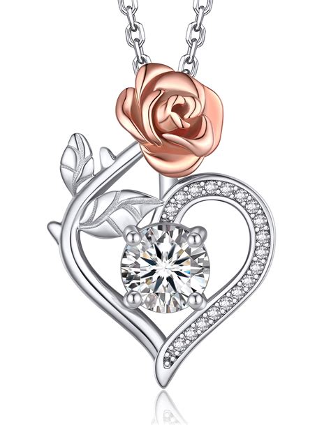 Momentwish 1carat Moissanite Heart Necklace 925 Sterling Silver Rose